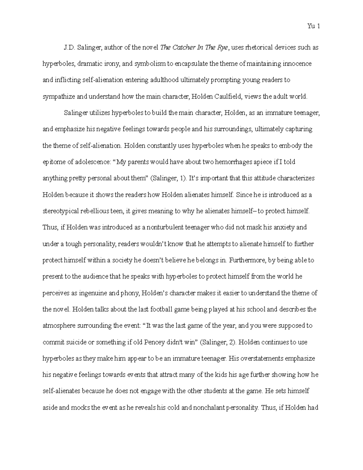 Catcher In The Rye: Analyzing Rhetorical Devices and Themes - Studocu