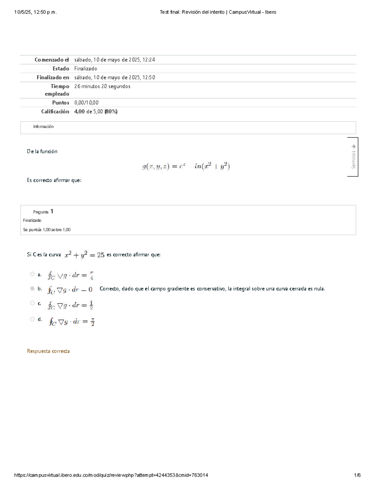 TEST Final Cálculo: Revisión del Intento - CampusVirtual Ibero - Studocu
