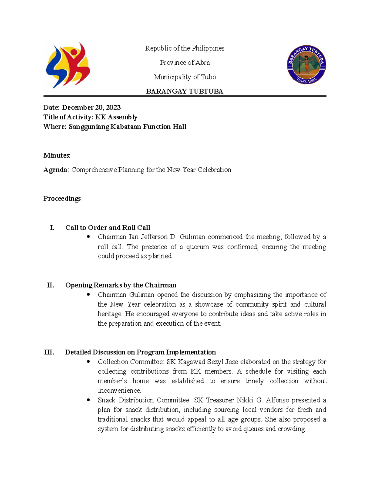 KK Assembly Minutes - Comprehensive Planning for New Year 2023 - Studocu
