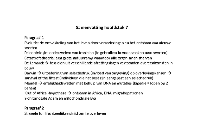 Samenvatting Hoofdstuk 7: Evolutie en Fossielen in de Paleontologie ...
