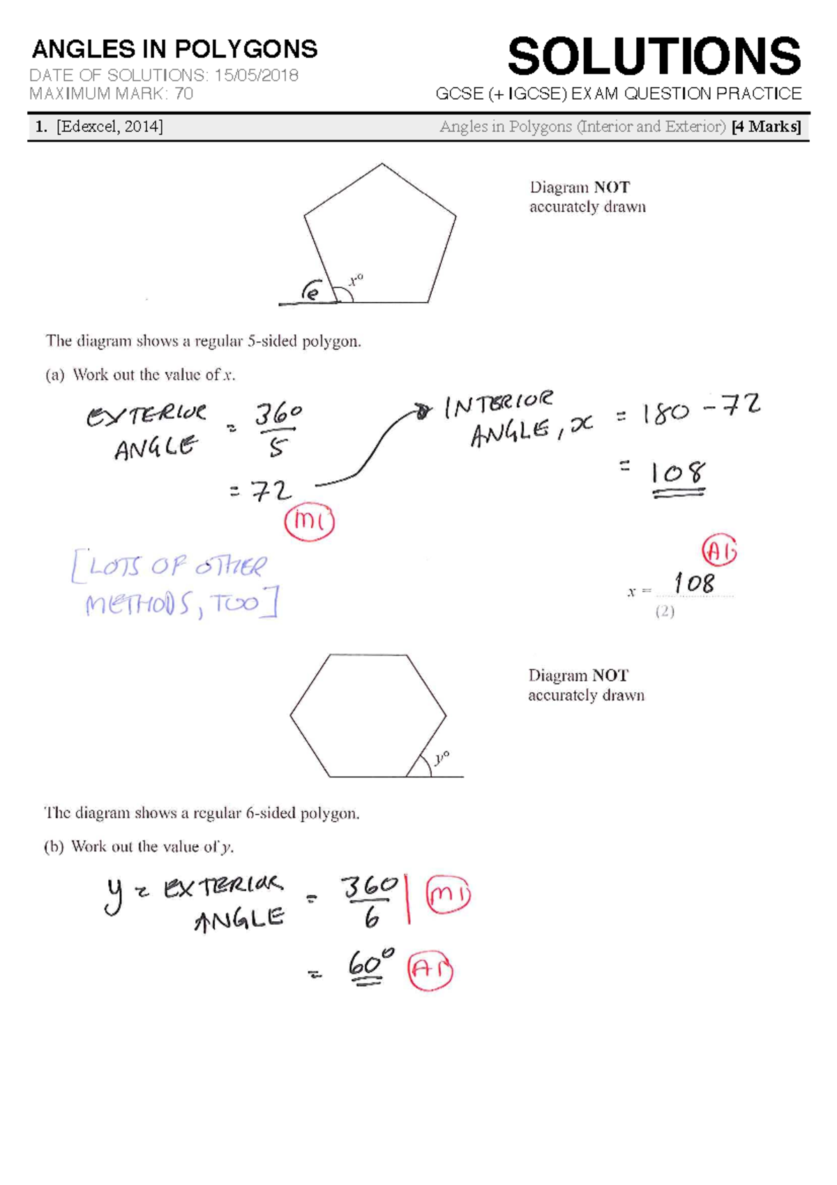 GCSE IGCSE Angles in Polygons Solutions - Exam Practice - Studocu
