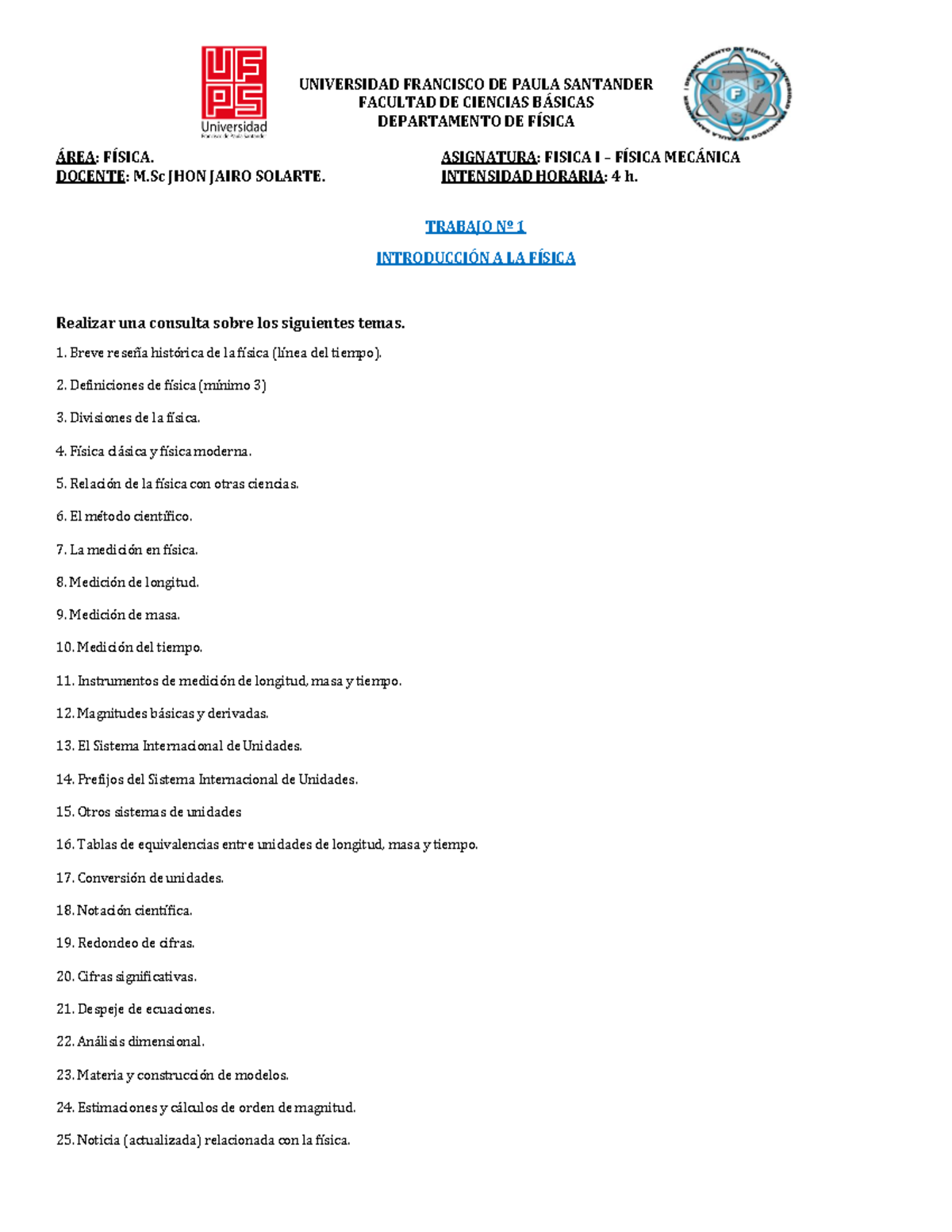 Trabajo Nº 1 - Fisica Mecánica - Introducción A LA Física - UNIVERSIDAD ...