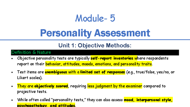 5 Clinical Psychology: Personality Assessment Methods and Theories - Studocu