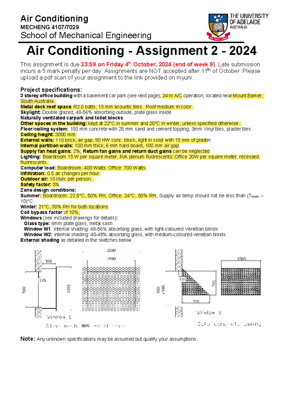 MECHENG 4107 AC Assignment 2: Cooling & Heating Load Estimation 2024 ...