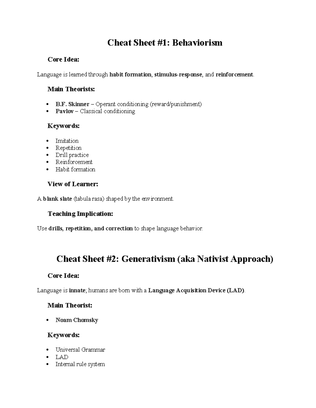 505 Cheat Sheets: Summary of Language Learning Theories and ...