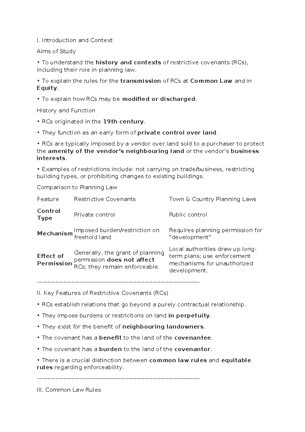 Restrictive Covenants Study Notes: History & Legal Context - Studocu