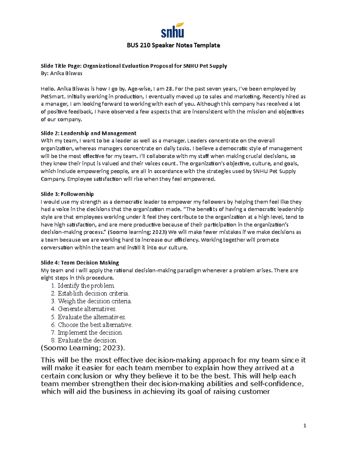 Week 7 BUS 210 Speaker Notes - BUS 210 Speaker Notes Template Slide ...