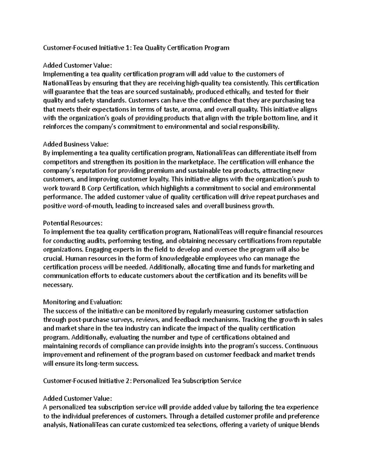 Customer-Focused Initiatives - Module 6-3 Analysis and Evaluation - Studocu