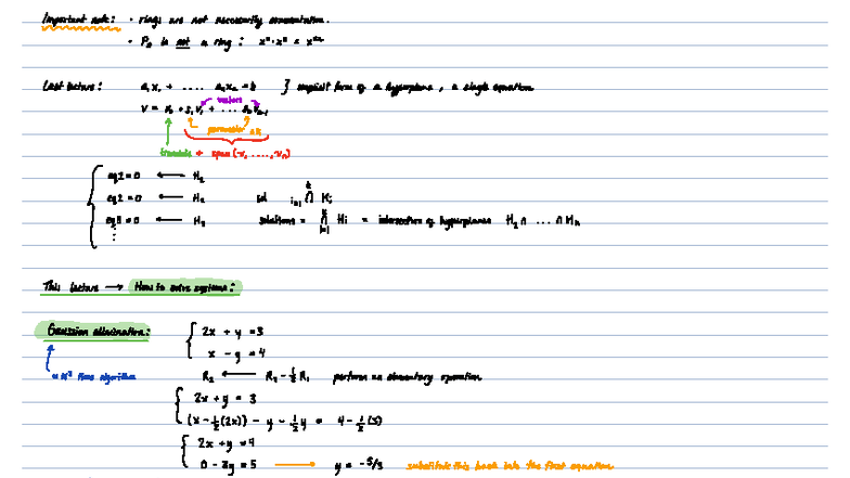 Lecture 7: Gaussian Elimination & Rank Theorem (MATH 513) - Studocu