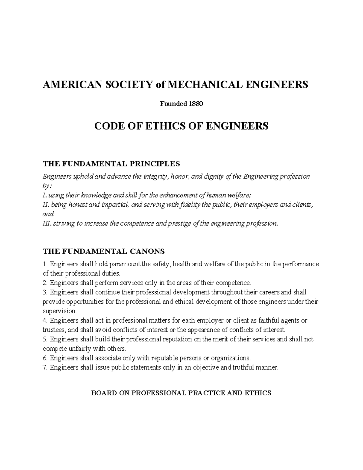 ENGR Ethics: Code of Conduct for Engineers and Professional Integrity ...