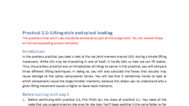 Practical 2.2: Lifting Techniques & Spinal Loading Guidelines - Studeersnel