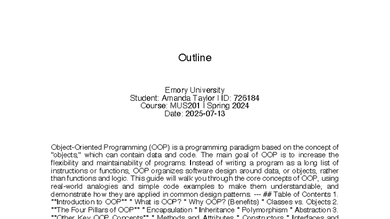 MUS201 Spring 2024: OOP Concepts and Design Patterns Guide - Studocu