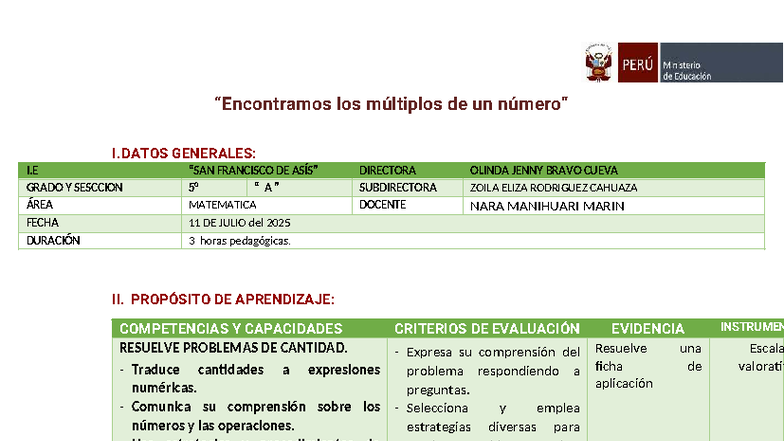 Múltiplos de un Número - I.E. Grado y Sección Área Matemática - Studocu