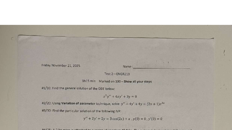 Test 2 - ODE Solutions & IVP Analysis (Course Code: IMG 1303) - Studocu