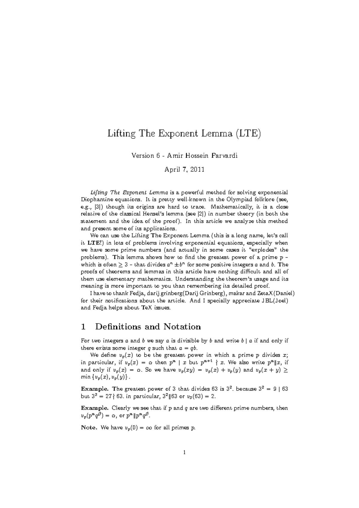 Lifting The Exponent Lemma (LTE) Analysis and Applications - Studocu