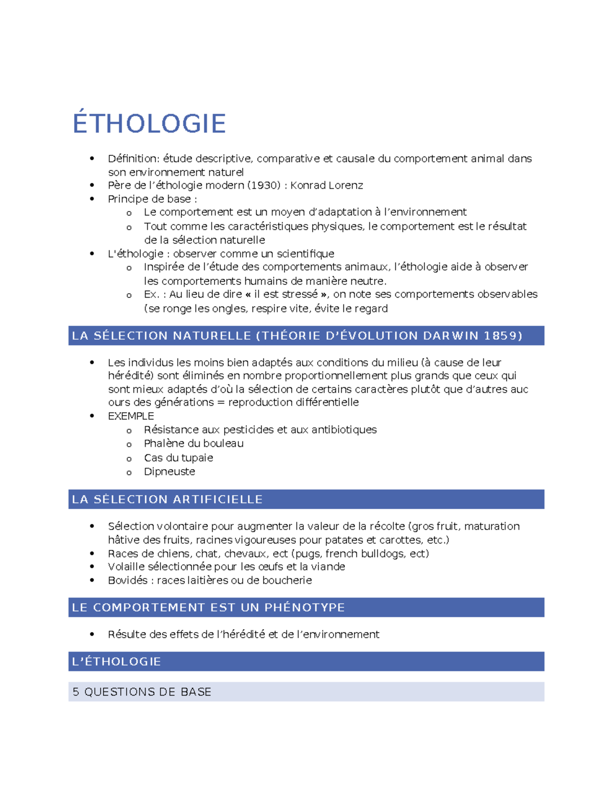 ÉTHOLOGIE : Notes d'Observation sur le Comportement Animal et Sélection ...