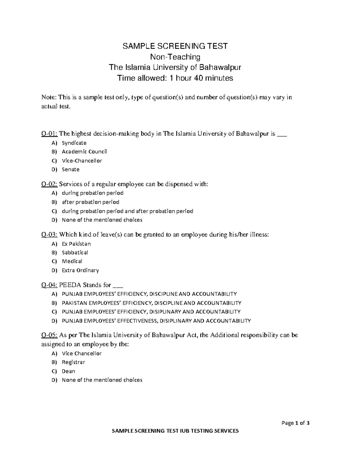 IUB NAt Test Sample - erdgh - Page 1 of 3 SAMPLE SCREENING TEST IUB ...