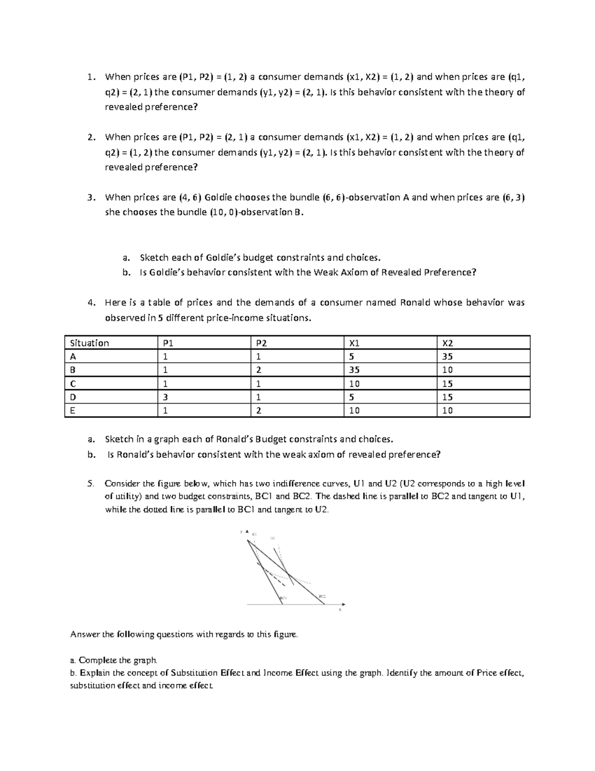 Revealed Preference Problem Set: Analysis & Graphical Representation - Studocu