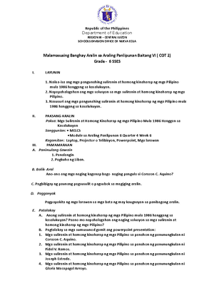 [Solved] Complete detailed lesson plan topic panghalip Panao ...