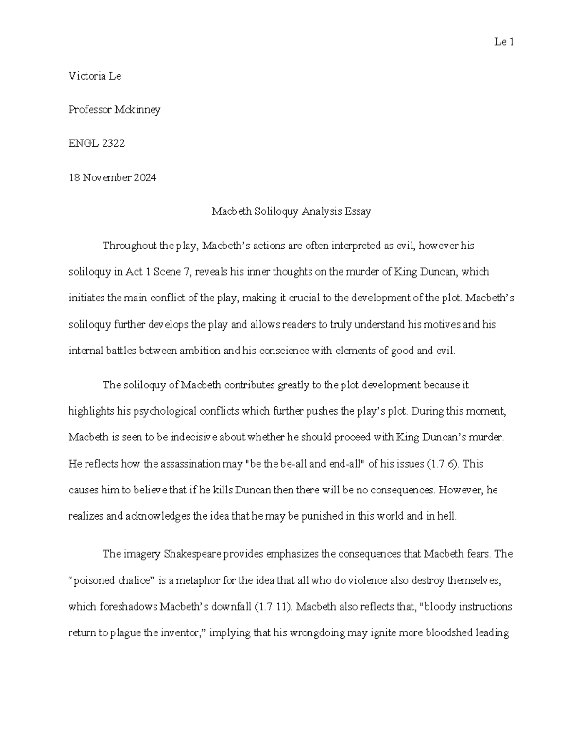 ENGL 2322 Final Exam: In-Depth Analysis of Macbeth's Soliloquy - Studocu