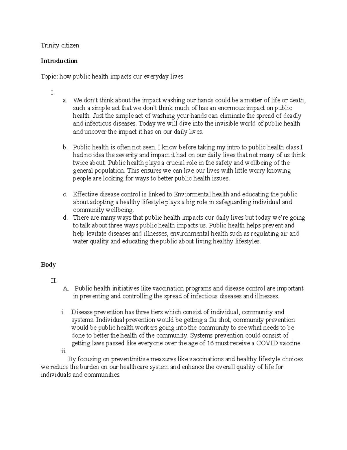 Trinity Citizen: Public Health's Impact on Daily Life - Informative ...