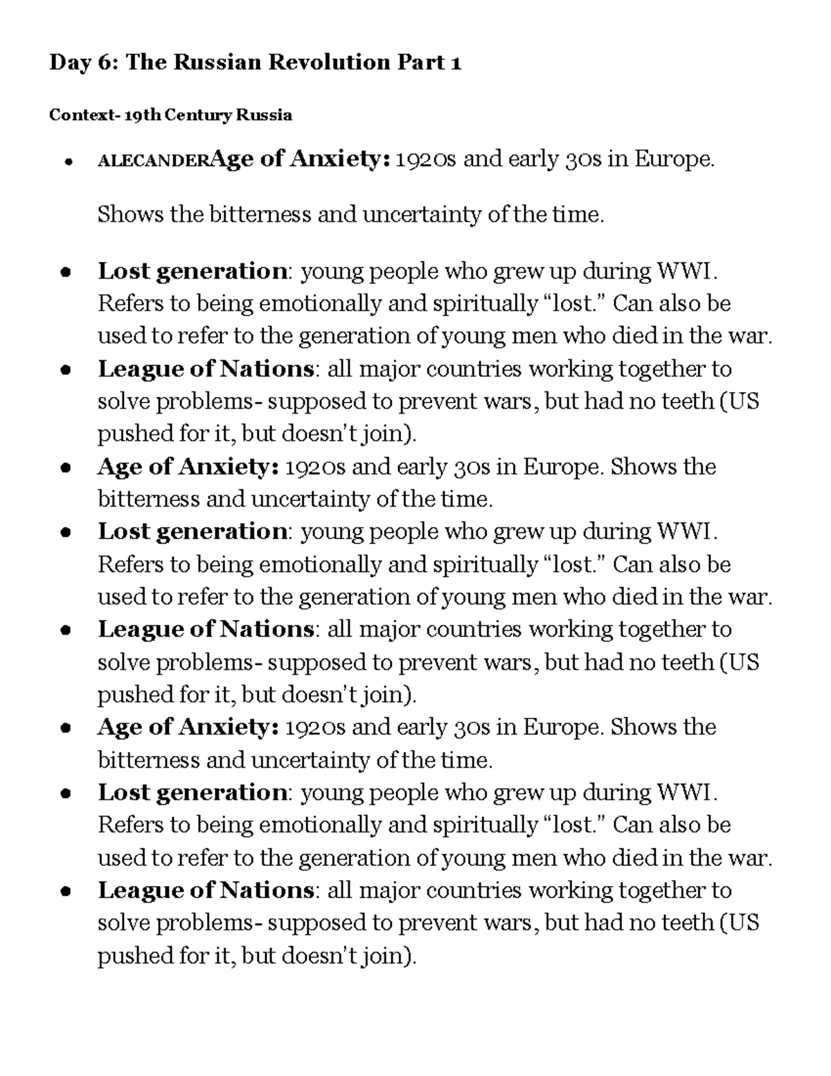 Russian Revolution Study Notes: Key Events and Reforms Analysis - Studocu