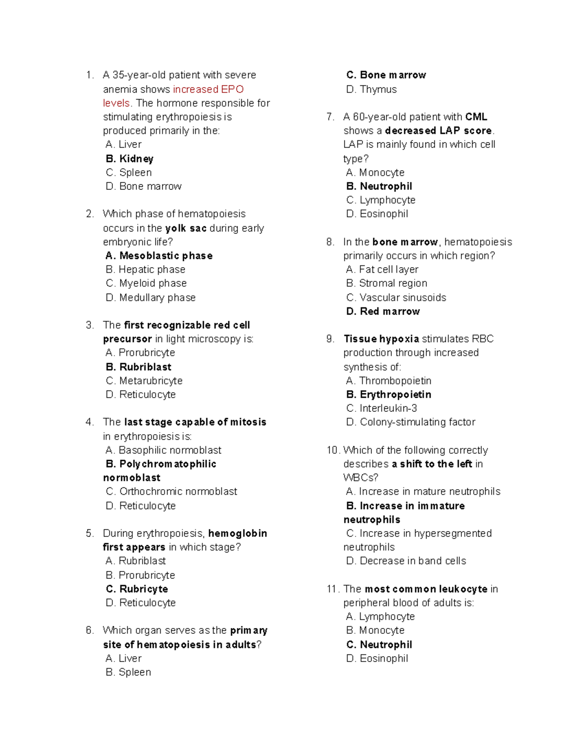 Hema Q&A - Hematology Practice Questions and Answers - Studocu
