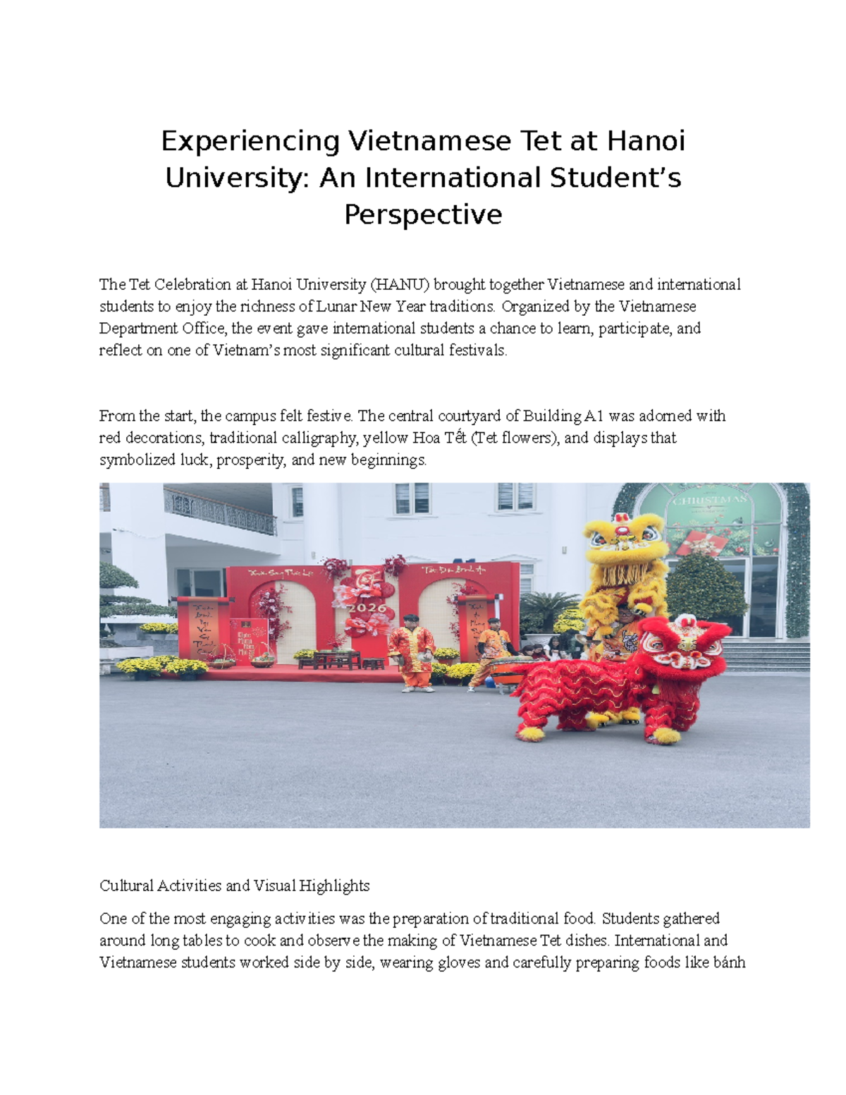 Tet Celebration at HANU: Cultural Exchange & Student Reflections - Studocu