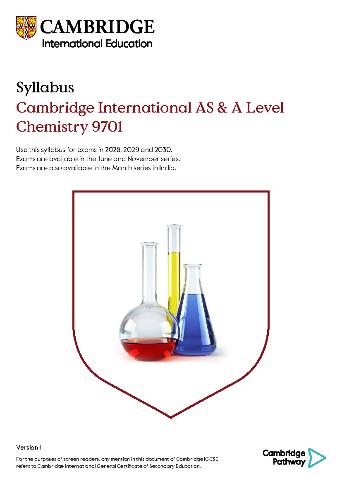 Cambridge International AS A Level Chemistry 9701 Syllabus (2028-2030 ...