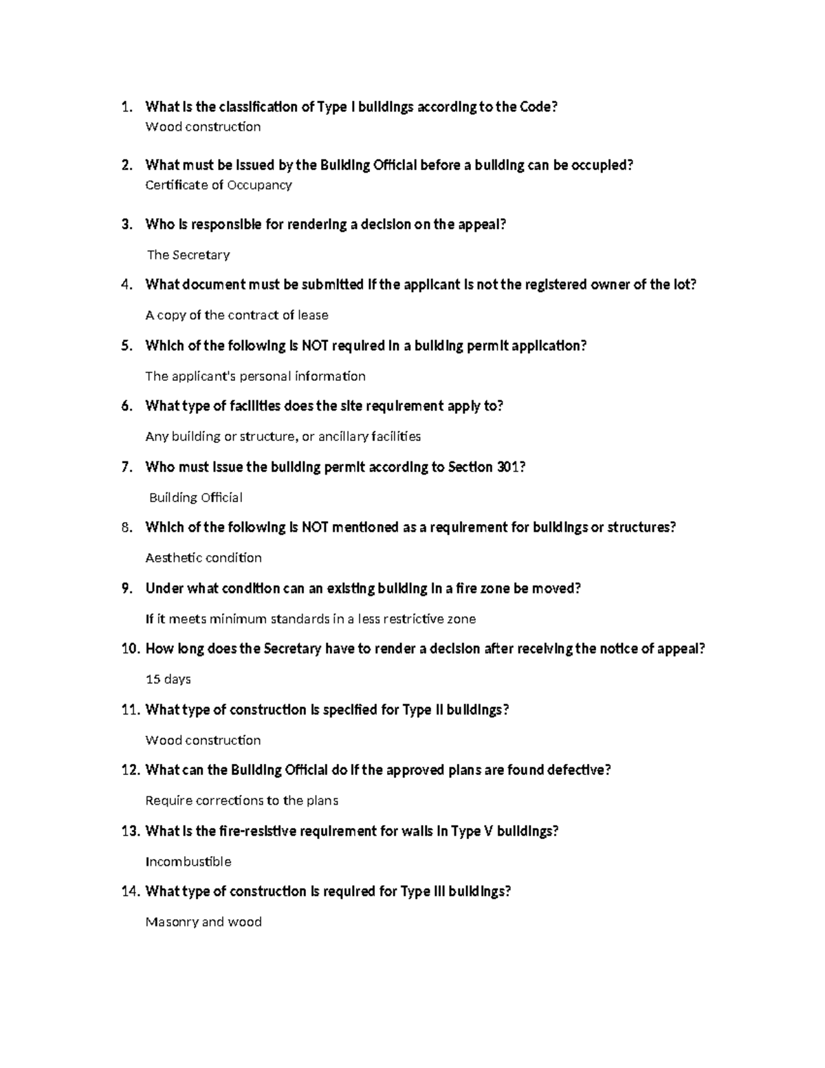 NBCP Quiz Questions and Answers for Building Code Compliance - Studocu