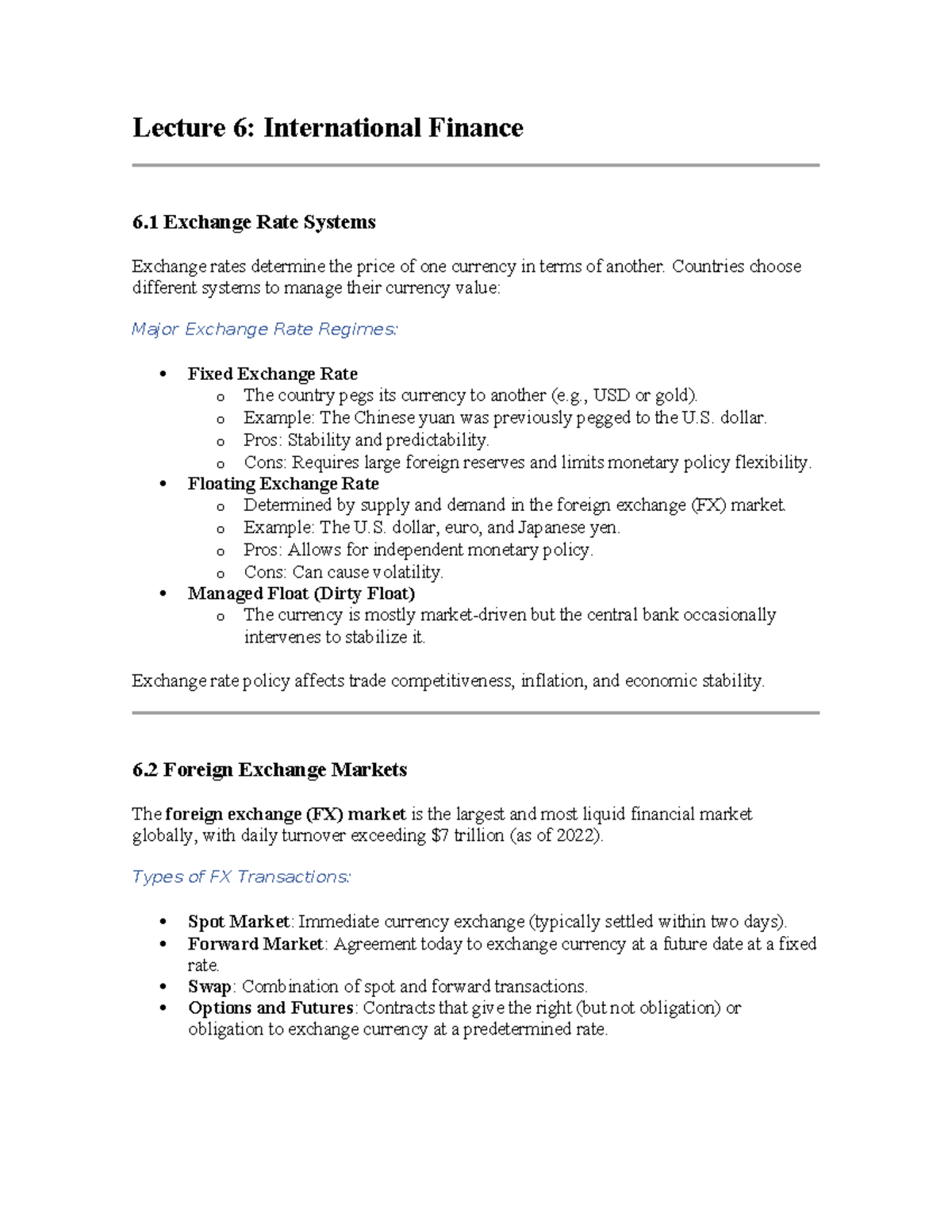 Lecture 6: International Finance - Exchange Rate Systems & FX Markets ...