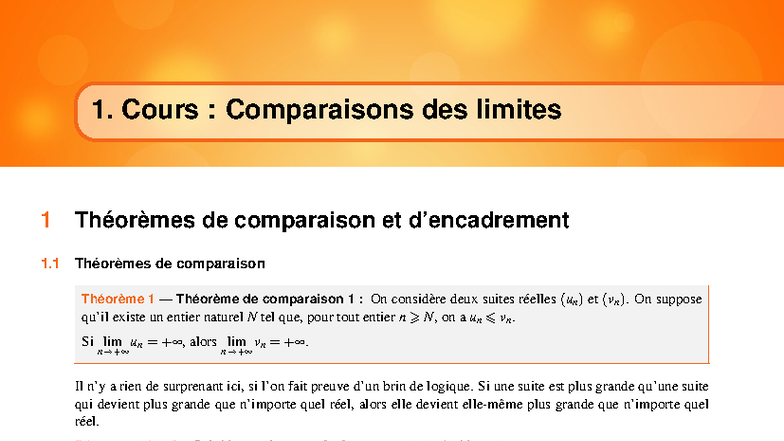 05 Comparaison des limites - 1. Cours : Comparaisons des limites 1 ...