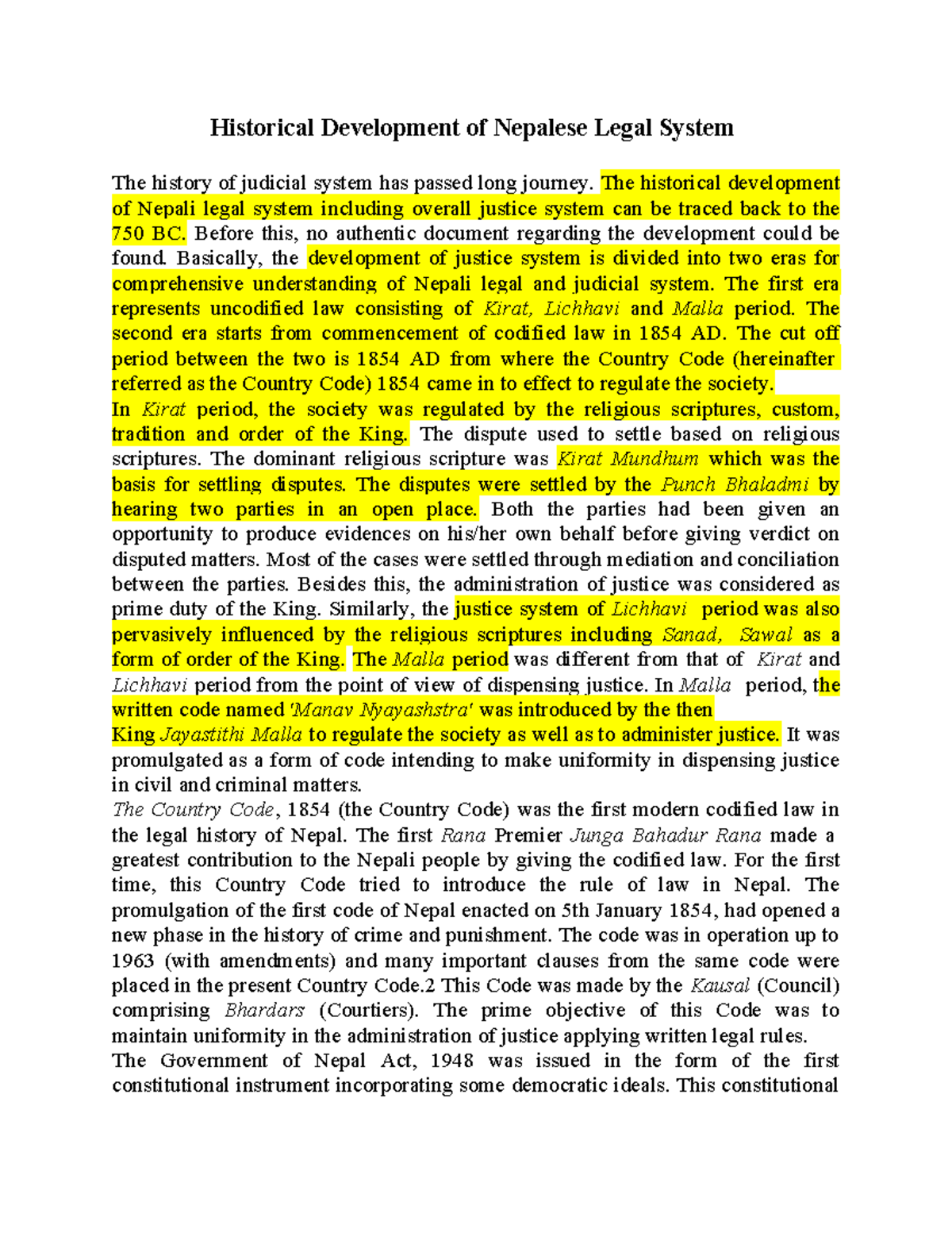 Historical Evolution of the Nepalese Legal System (LAW 101) - Studocu