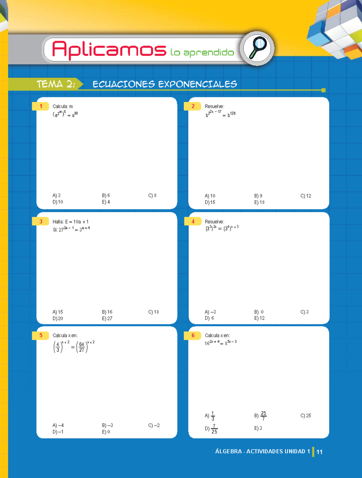 Álgebra 2°: Actividades Tema 2 - Ecuaciones Exponenciales - Studocu