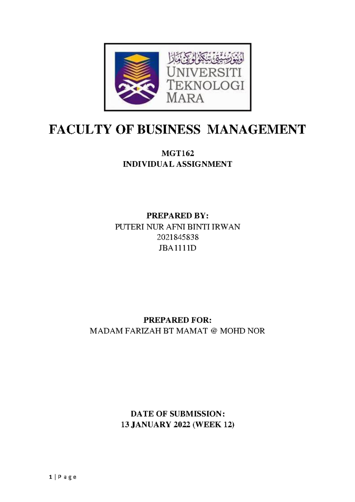 MGT162 Individual Assignment - Puteri NUR AFNI Binti Irwan ( Apple ...