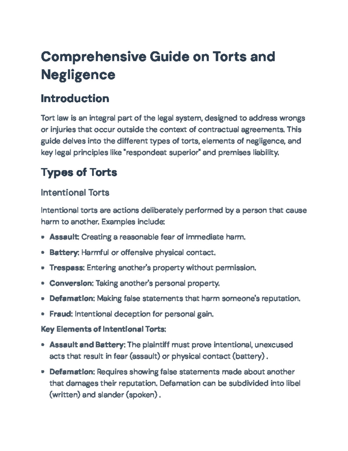 Comprehensive Guide on Torts and Negligence (Law 101) - Comprehensive ...