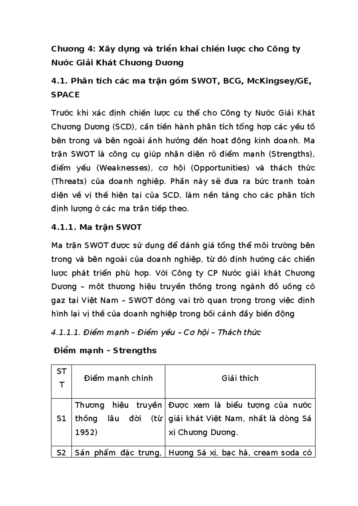 Chương 4: Phân Tích SWOT và Chiến Lược cho Công Ty Nước Giải Khát SCD ...