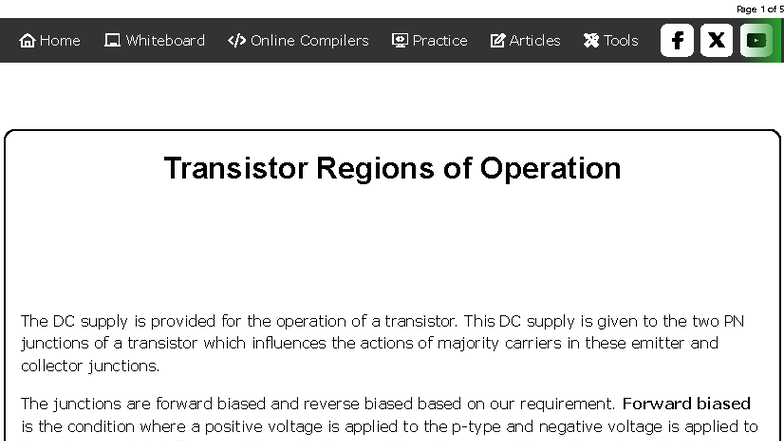 Transistor Regions of Operation: Biasing and Applications - Studocu