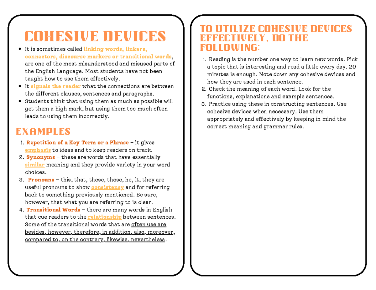 Cohesive-Devices-1 - Cohesive devices - COHESIVE DEVICES It is ...