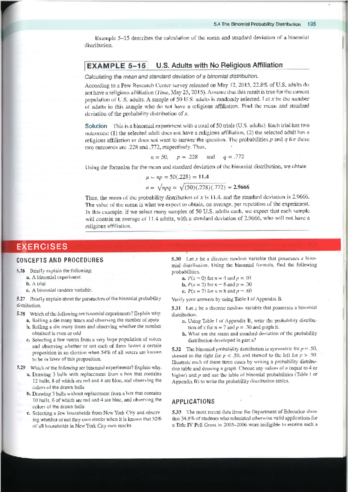5.4 Binomial Probability Distribution: Mean & Standard Deviation Calculations - Studocu