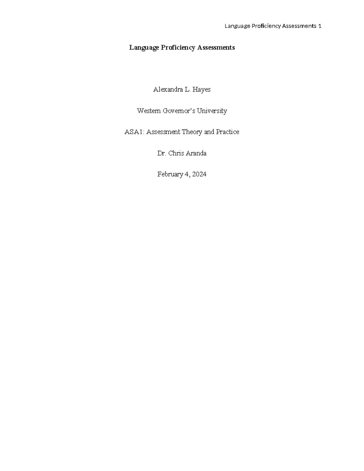 ASA1-Task 1: Comprehensive Overview of Language Assessments - Studocu