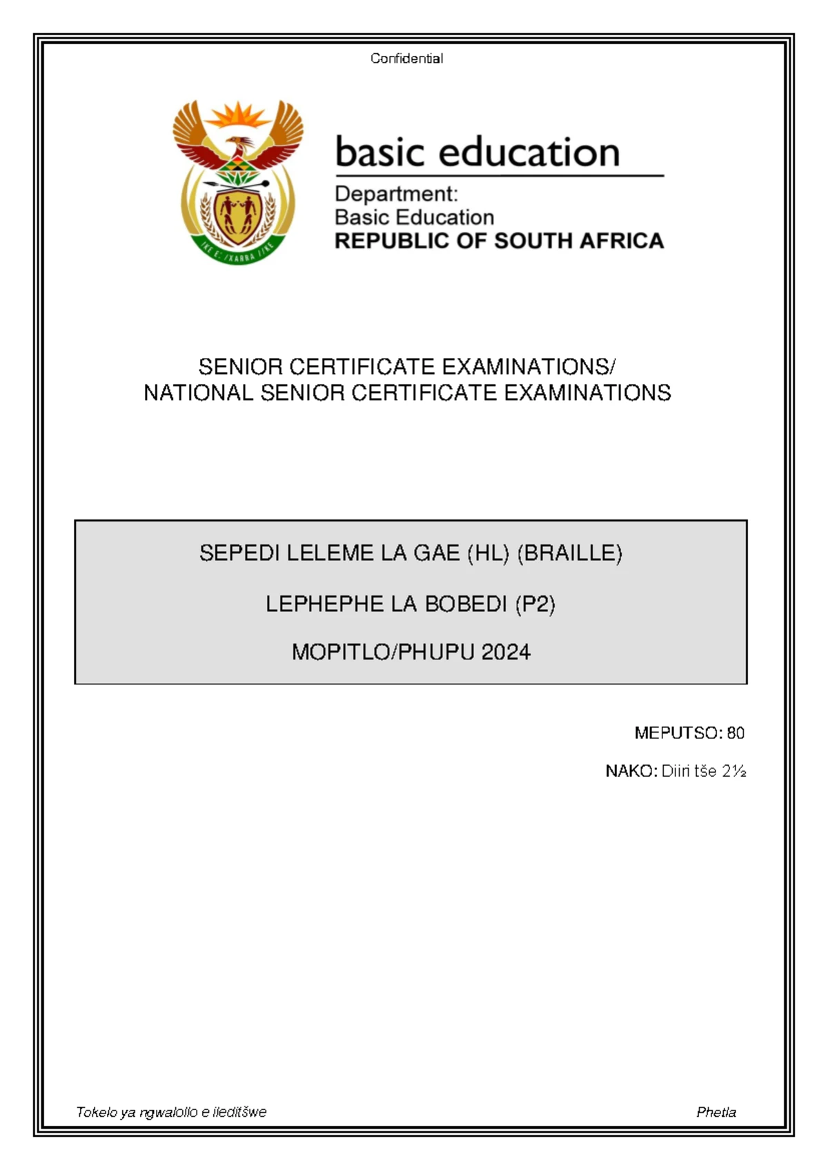 Sepedi Paper 1 SEPEDI LEPHEPHE 1 1 LEINA Leina Ke Eng Leina Ke