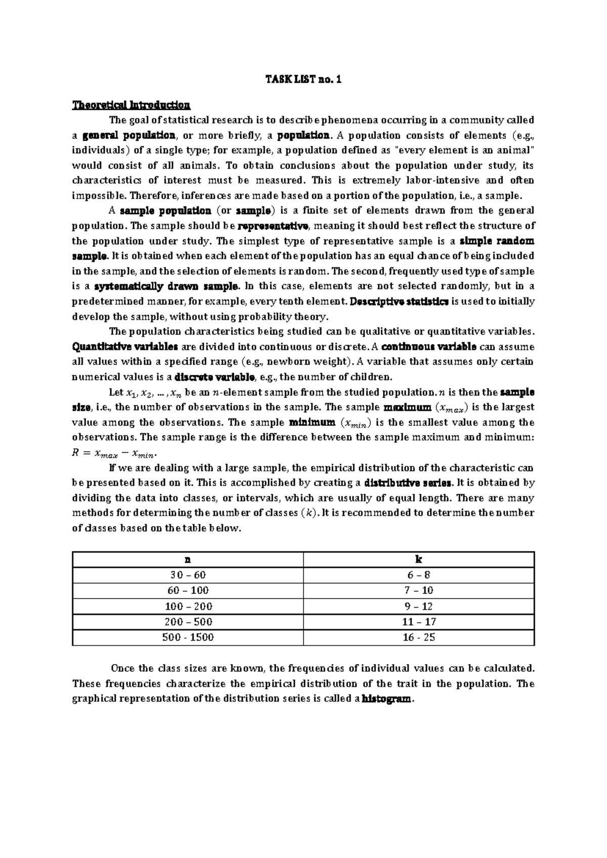 Task List 1 - Theoretical Introduction to Statistical Research - Studocu