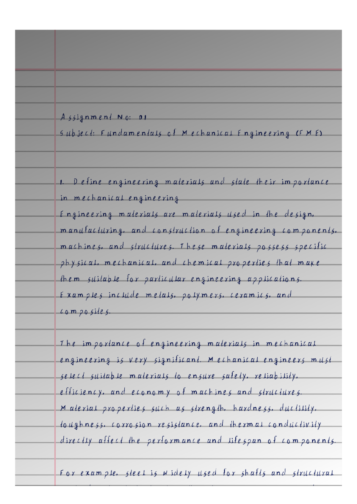 Assignment No: 01 - Fundamentals of Mechanical Engineering (LFME) - Studocu