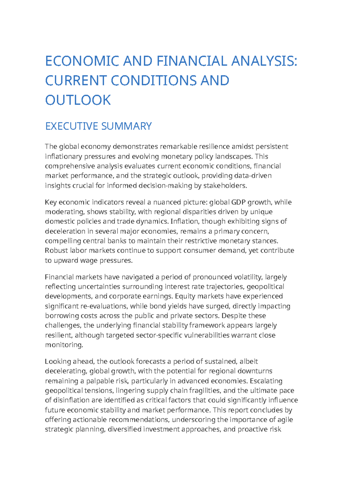 ECON 101: Economic & Financial Analysis - Current Conditions & Outlook ...