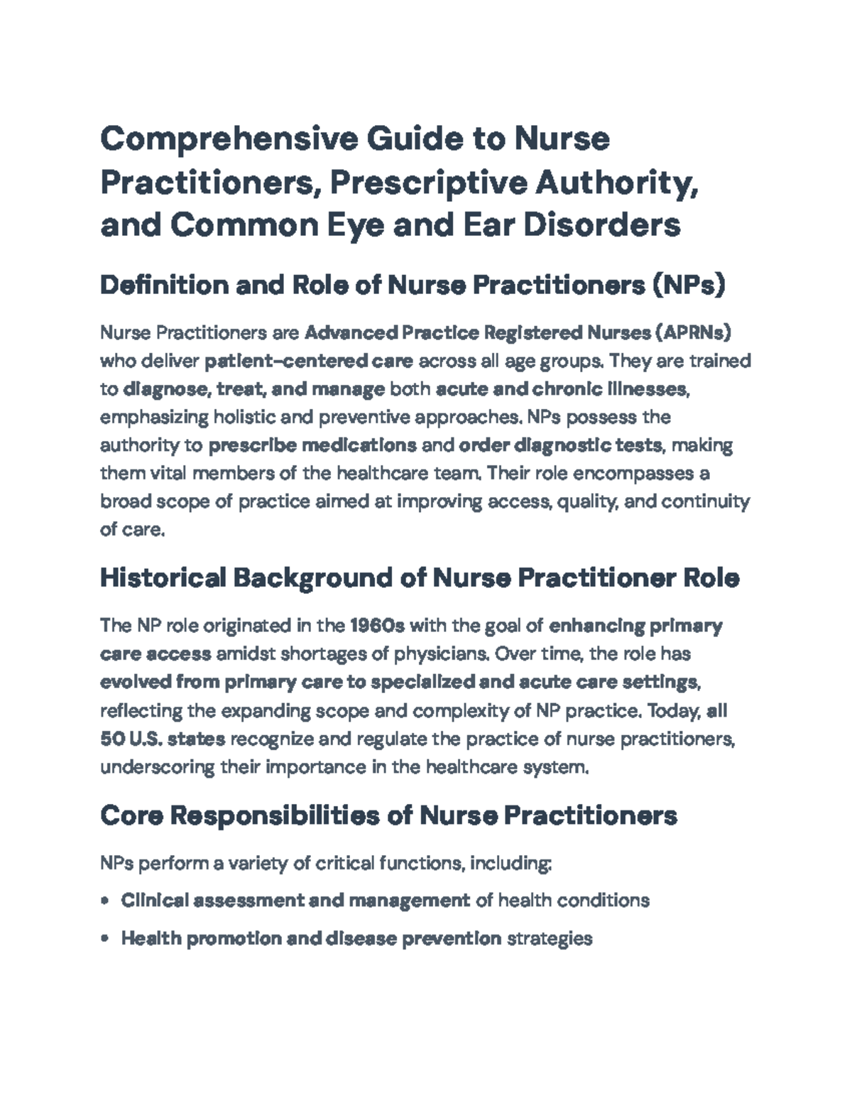 Comprehensive Guide to Nurse Practitioners (NPs) and Eye/Ear Disorders ...