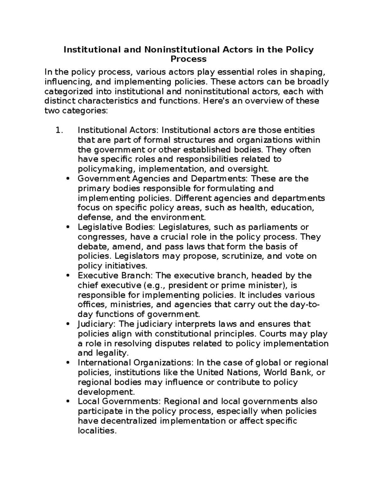 Institutional vs Noninstitutional Actors in the Philippine Policy ...
