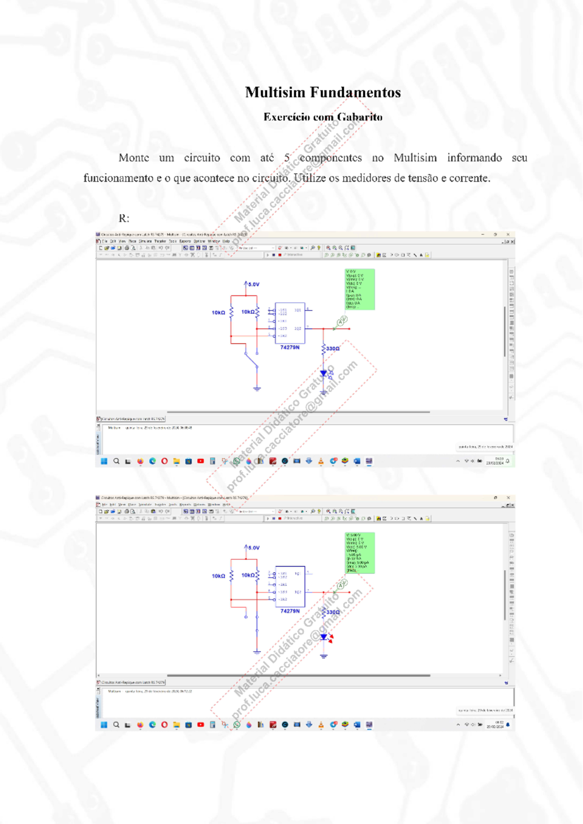 Atividade Prática - Circuito Debouncing com Latch RS 74279 no Multisim ...