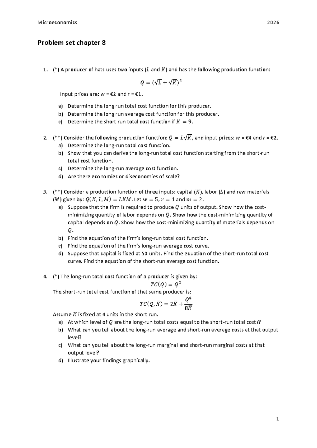 Microeconomics 2026 Problem Set: Chapter 8 Analysis and Solutions - Studocu