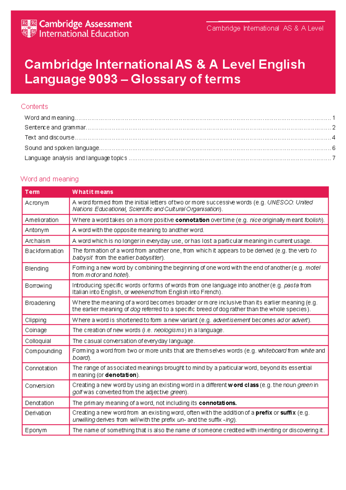 Cambridge International AS A Level English Language 9093: Glossary of ...